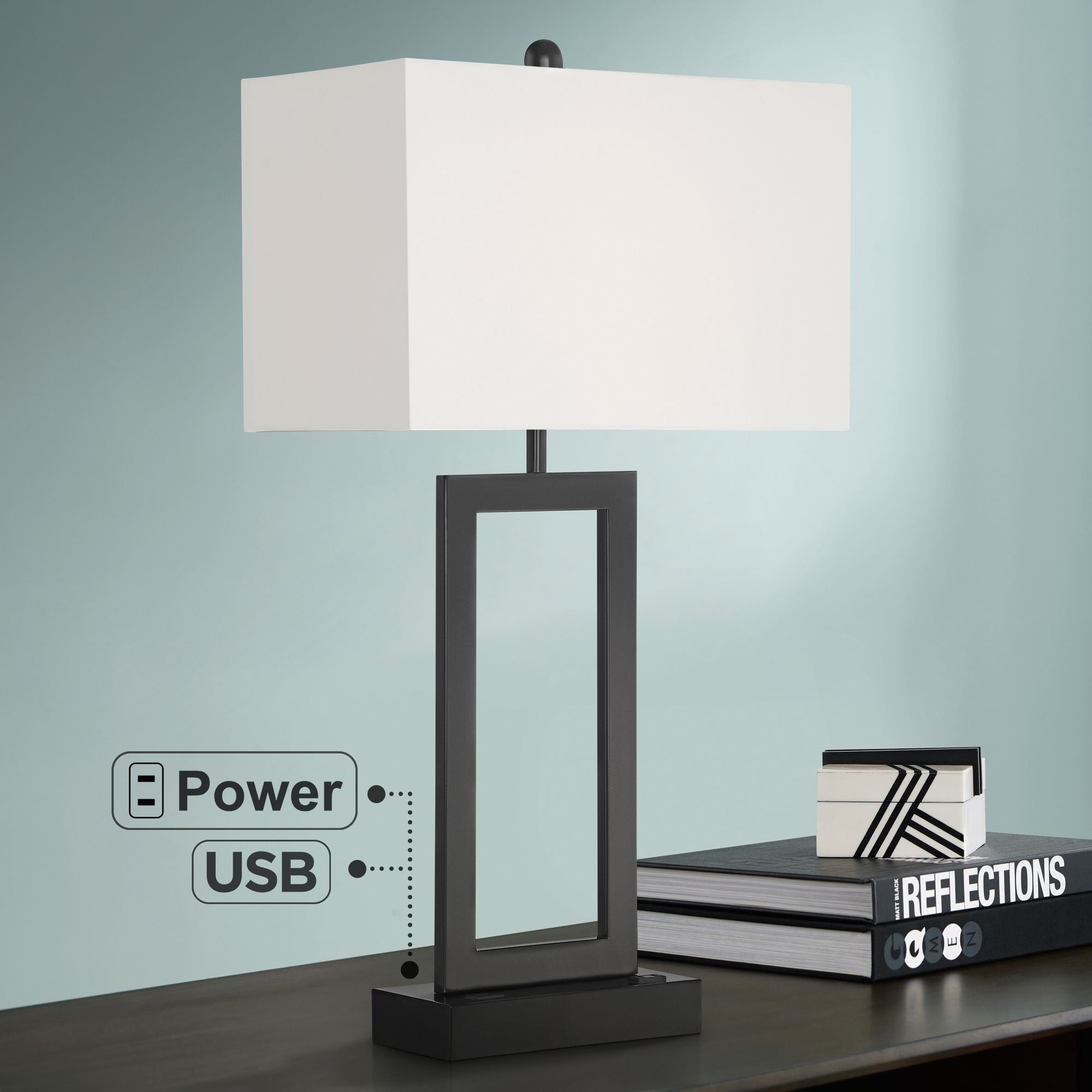 360 Lighting Modern Table Lamp with USB and AC Power Outlet 30" Tall ...