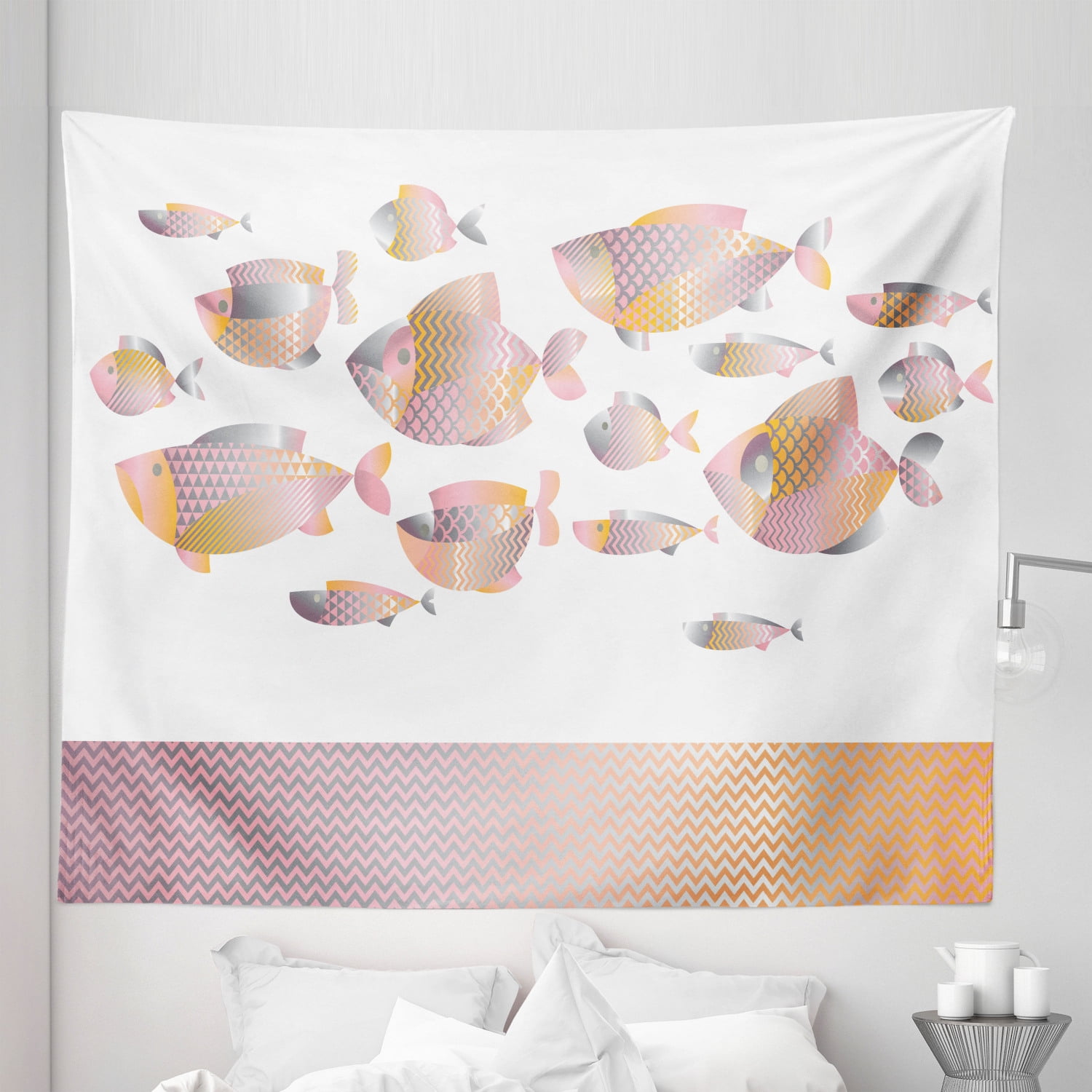 Fish Tapestry, Modern Ocean Animal and Zigzag Border at the Bottom ...