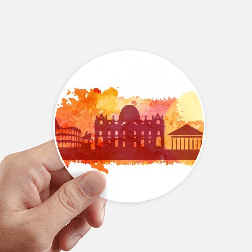 Rome Italy Yellow Watercolor Sticker Round Wall Suitcase Laptop Label ...