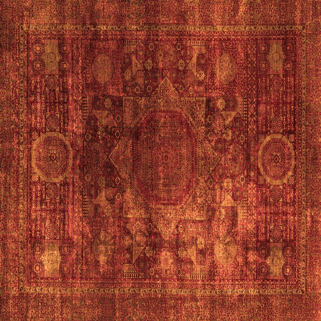 Ahgly Company Indoor Square Oriental Orange Modern Area Rugs, 3' Square ...