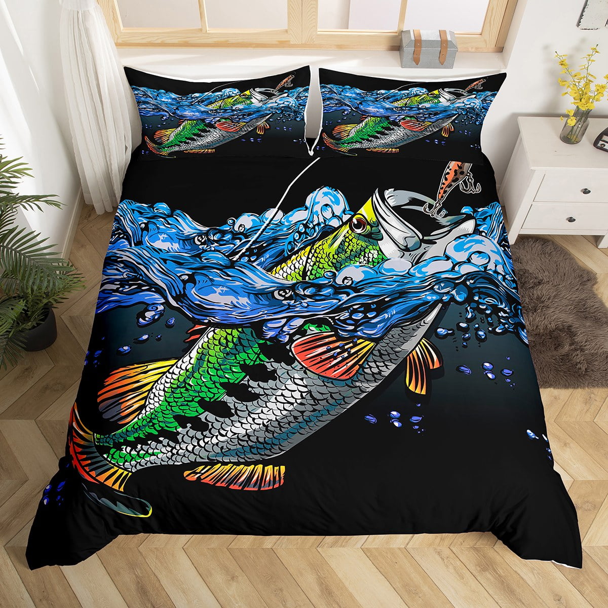 YST Big Bass Fish Duvet Cover Twin for Boys Girls Ocean Animal Bedding ...