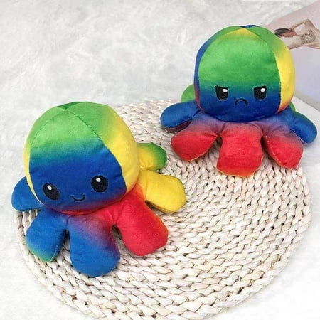 Reversible luminous octopus plush toy, mini cute double-sided flip ...
