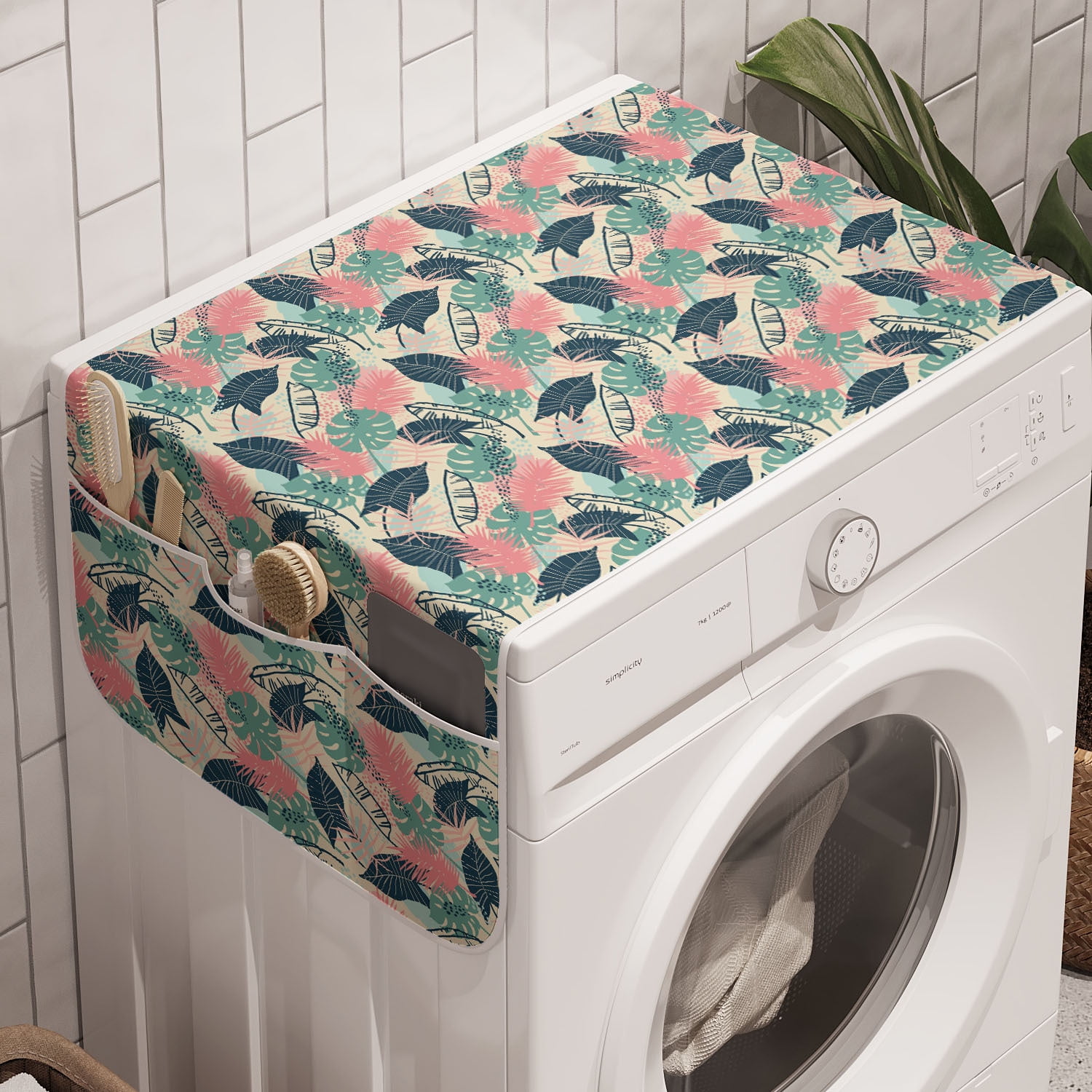 Botanical Washing Machine Organizer, Continuous Tropical Pattern with ...