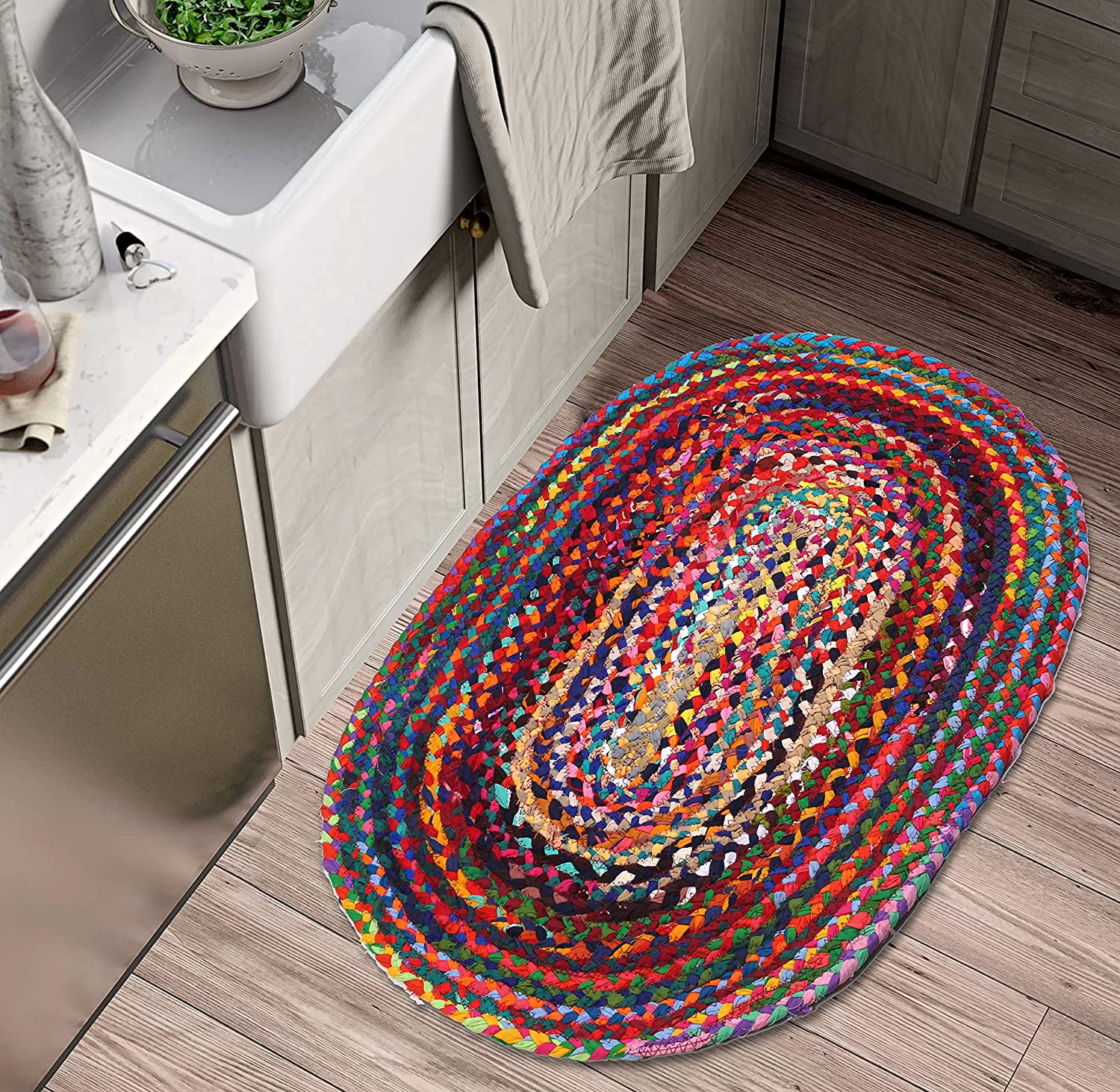 DecorAvenue Hand Woven Braided Farmhouse Jute Area Rug Beige Multi ...