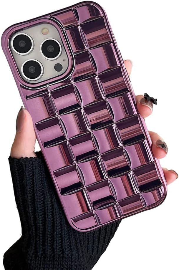 For iPhone Cute 3D Weave Grid Lattice Shiny Plated Design Soft TPU ...
