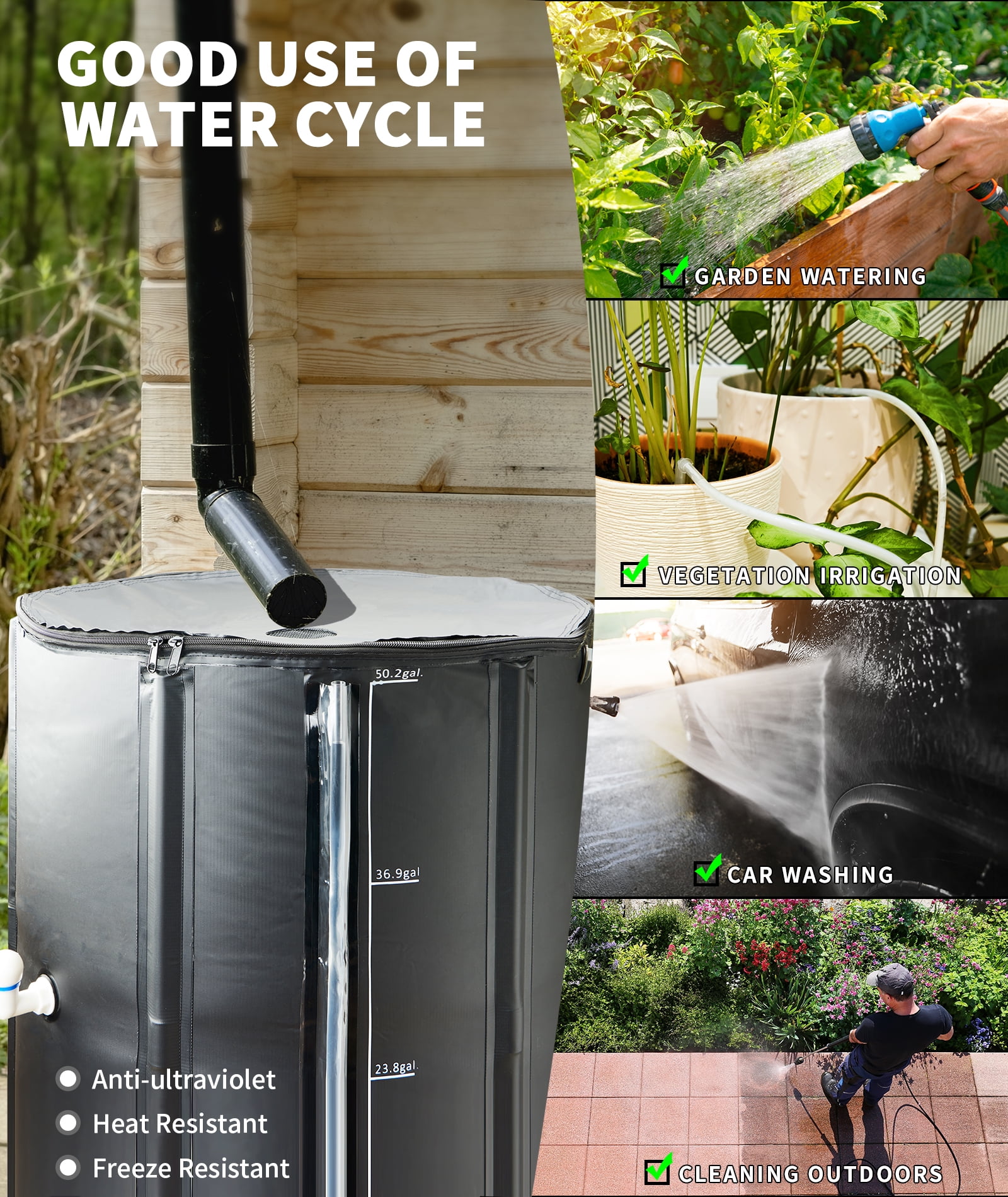 Buy Collapsible Rain Barrel,53 Gallon Portable Water Storage Tank ...