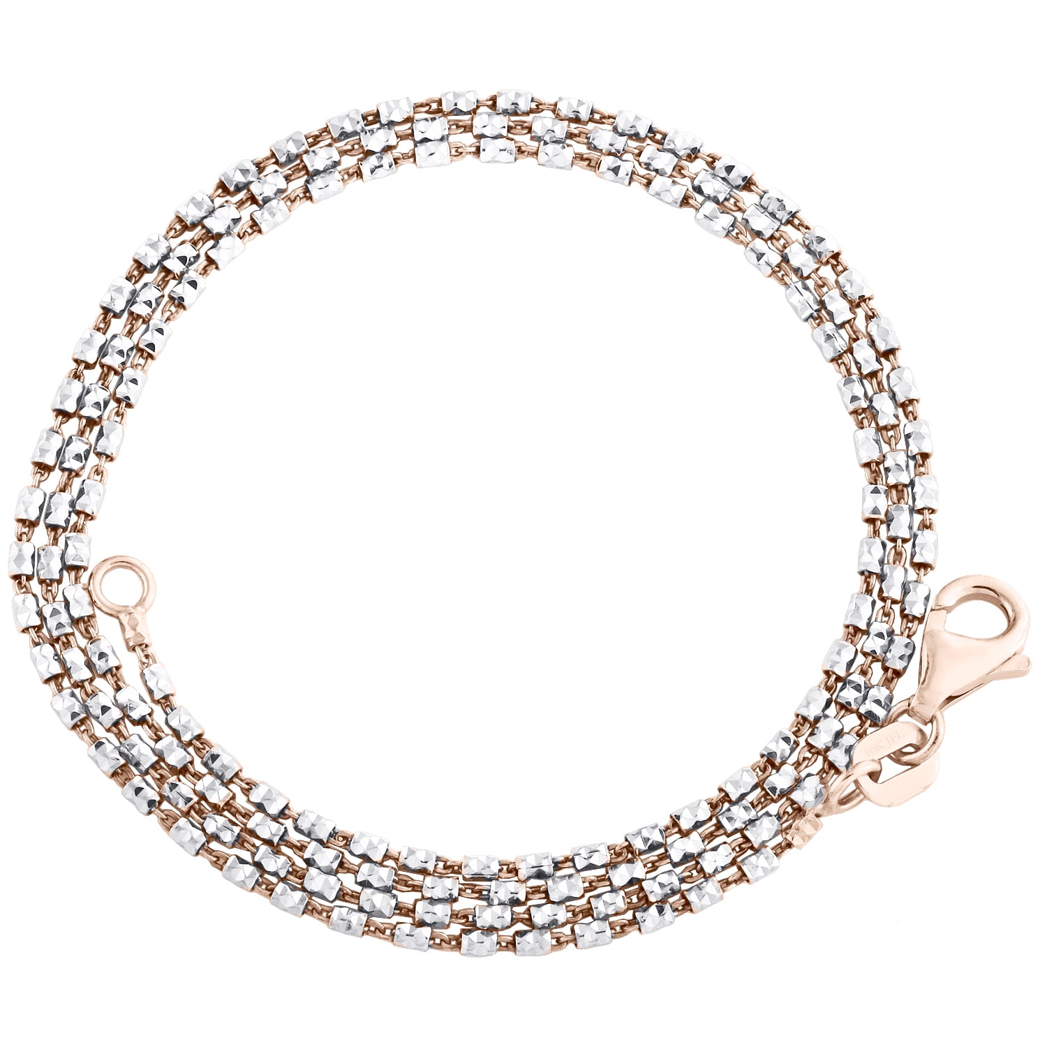 10K Rose Two Tone Gold 1mm Tube Brite Diamond Cut Bead Chain Necklace ...