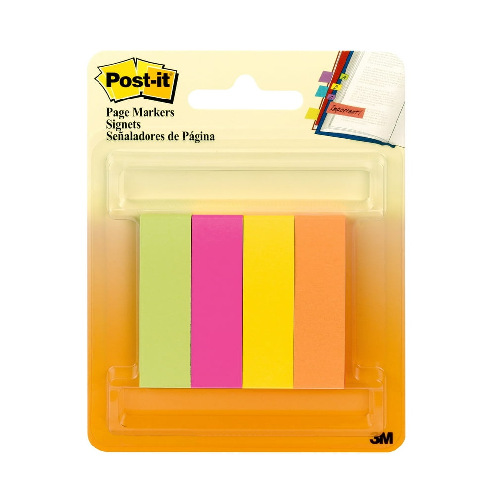 Post-it Page Markers, Assorted Colors , 1/2" x 2", 4 Pads - Walmart.com ...