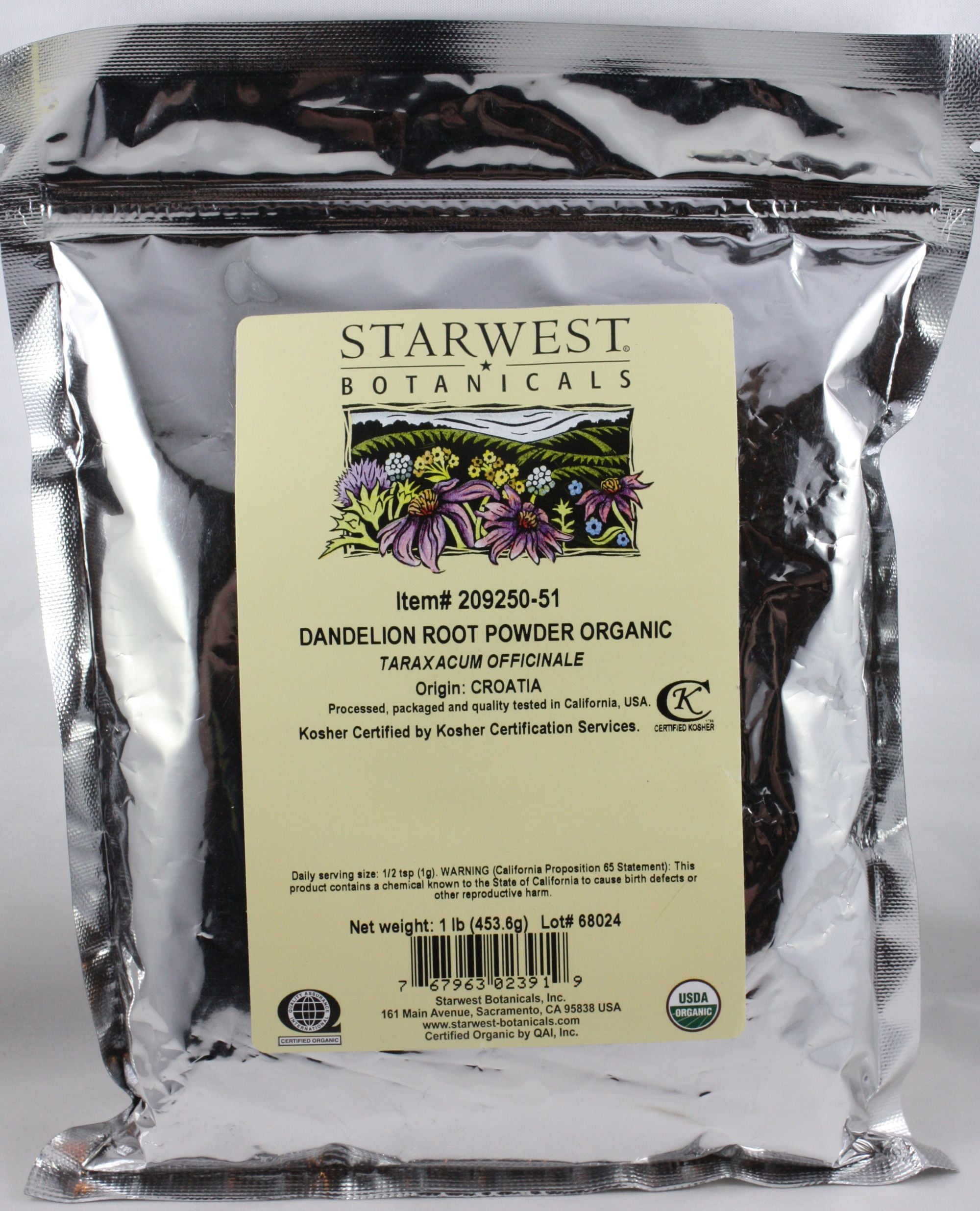 Starwest Botanicals Dandelion Root Powder, Certified Organic 1 lb, Bulk ...