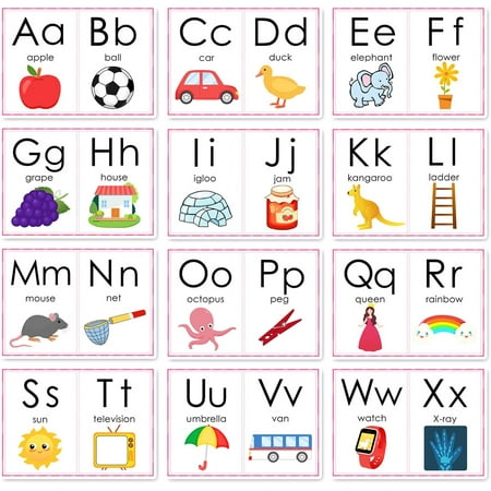 Richardy 13Pcs/Set English 26 Letters Alphabet Flash Cards A4 Posters Classroom Decoration Match ...