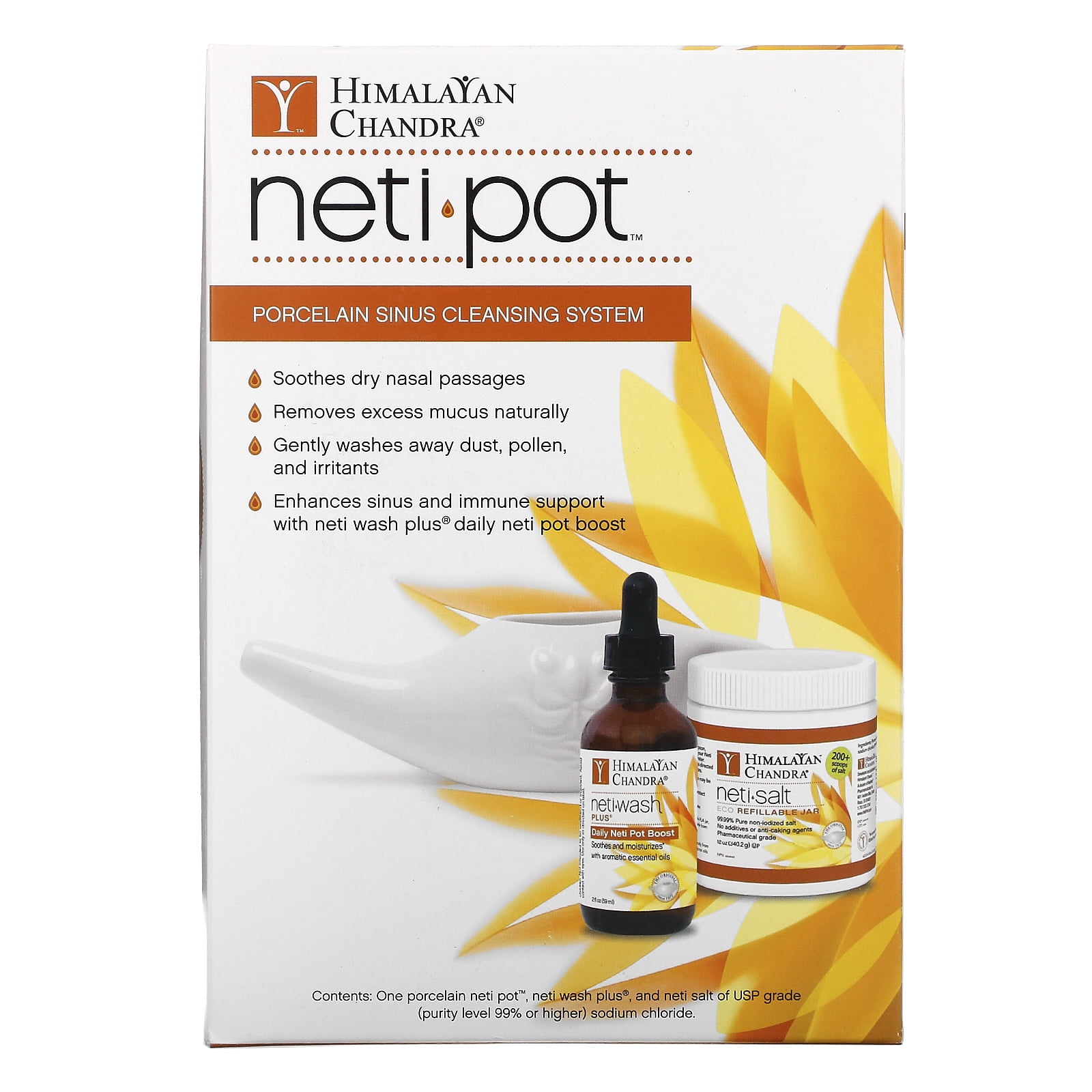 Neti Pot, Porcelain Sinus Cleansing System, 3 Piece Kit, Himalayan ...