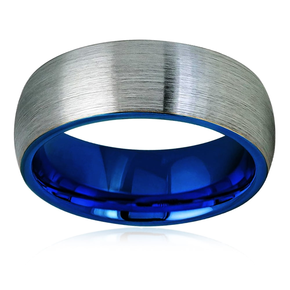 Men Women Tungsten Carbide Wedding Band Ring 8mm Comfort Fit Domed Blue ...