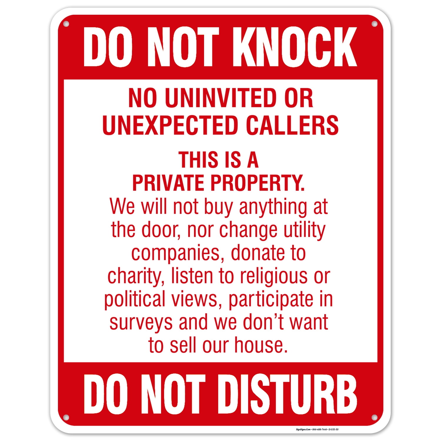 Do Not Knock Do Not Disturb Sign, No Soliciting Sign, - Walmart.com