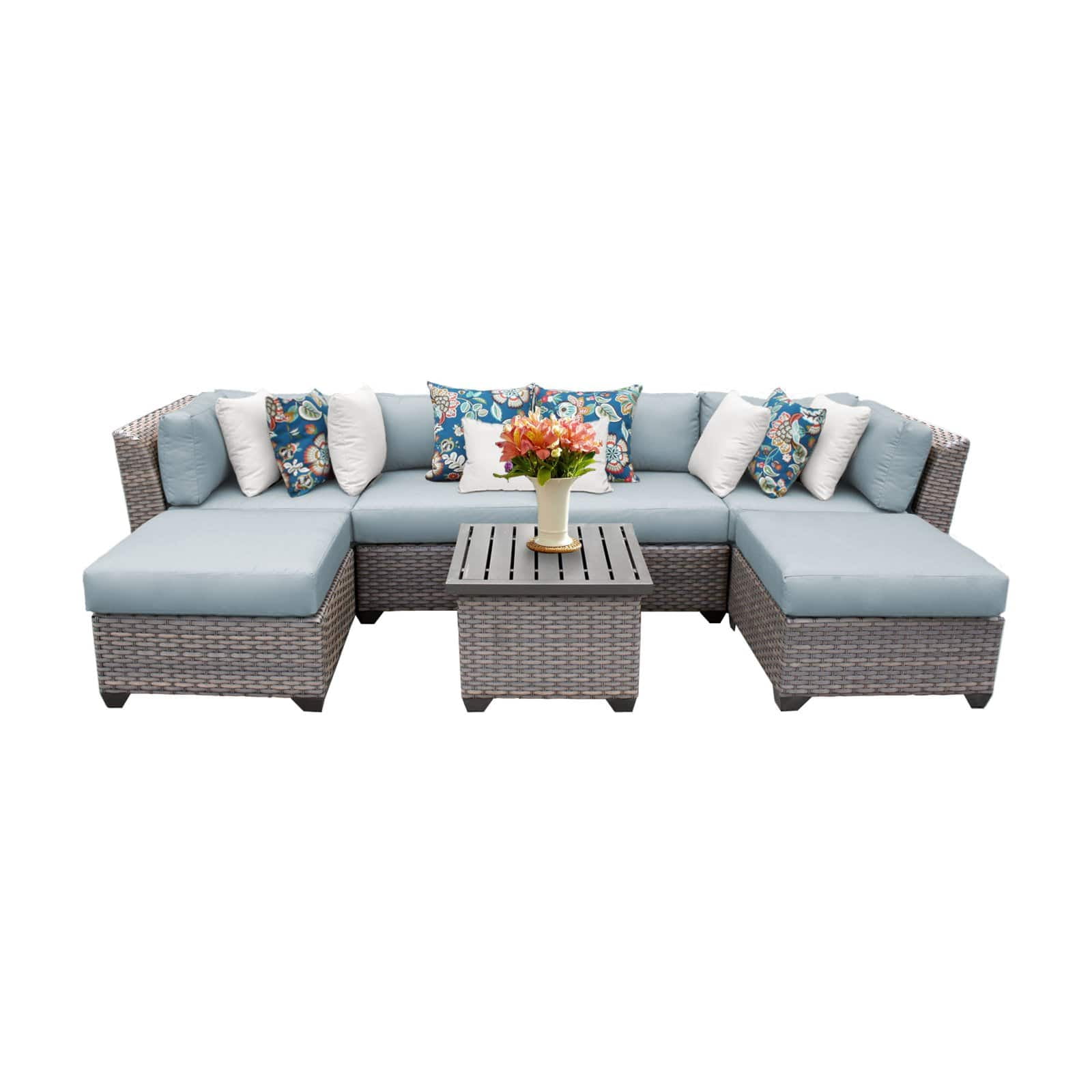 TK Classics Florence Wicker 7 Piece Sectional Patio Set with Outdoor ...