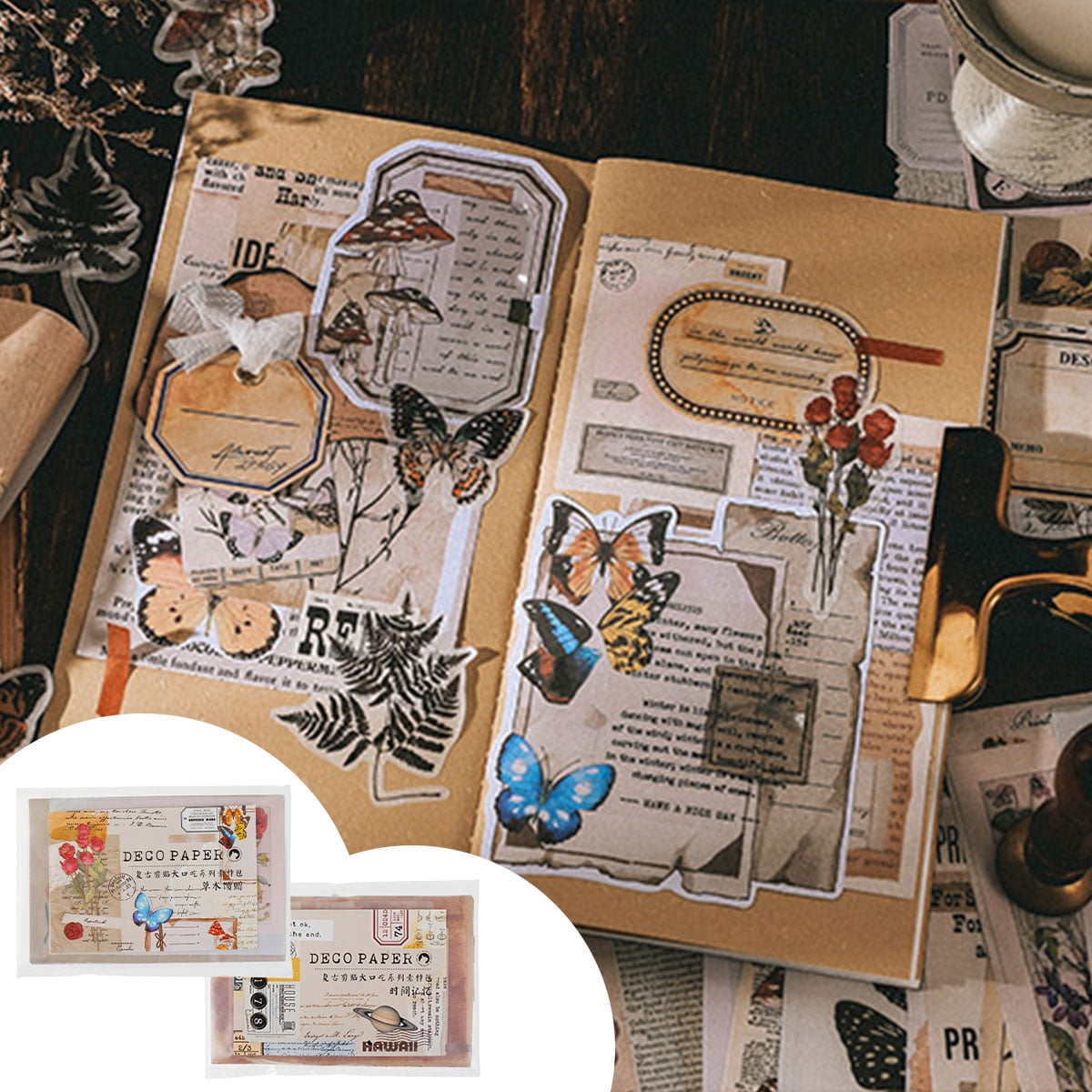 Papercraft 30 Vintage Nature Stamp Stickers for Journaling Diary and ...
