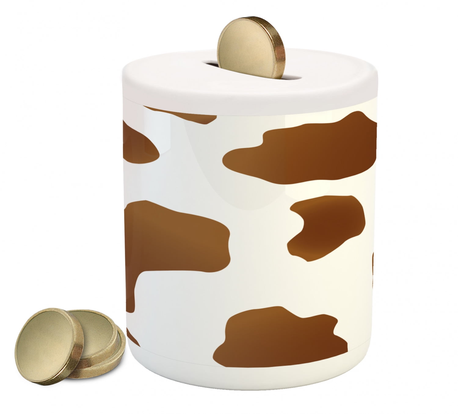 Cow Print Piggy Bank, Brown Spots on a White Cow Skin Abstract Art ...