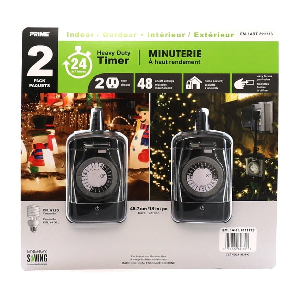 Prime Heavy Duty Indoor/Outdoor 24 Hr Timer (2 Pack) - Walmart.ca