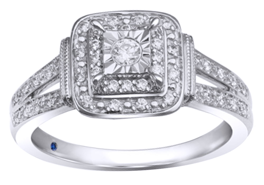 White Natural Diamond Square Frame Promise Ring in 10k White Gold ...