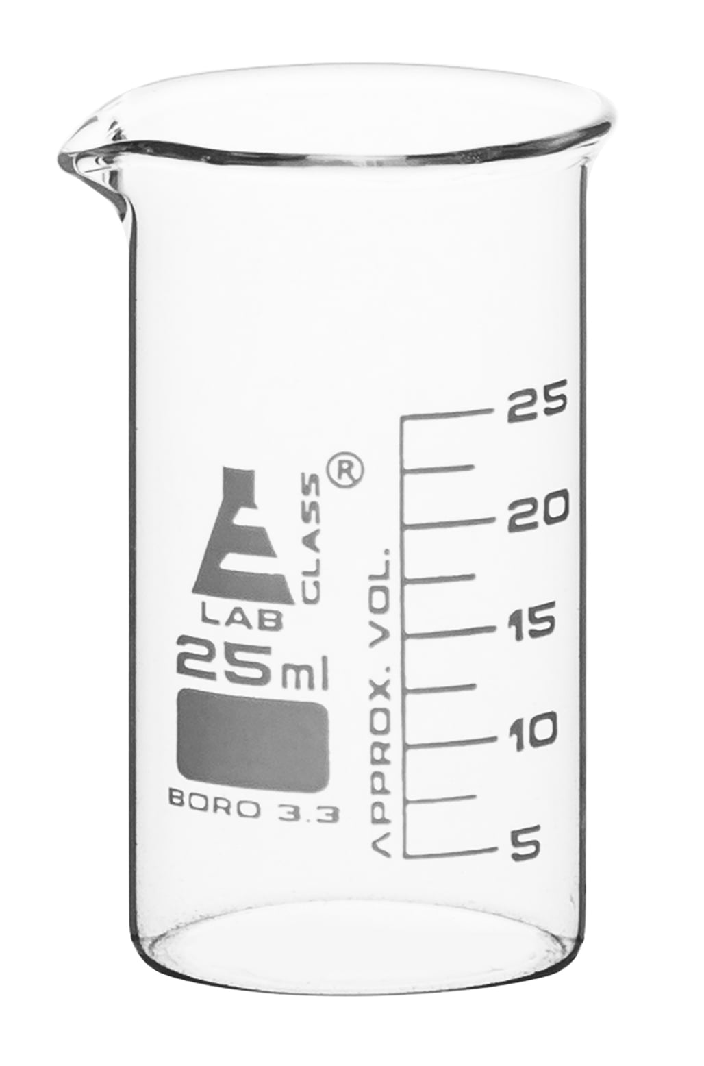Beaker, 25ml - Tall Form with Spout - White, 2.5ml Graduations ...