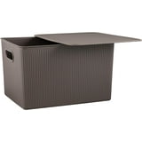 Superio 22L Large Brown Ribbed Storage Bin with Lid, Plastic Storage ...