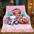 Angel Floral Elephant Print Flannel Blanket - Soft Warm 280GSM All ...