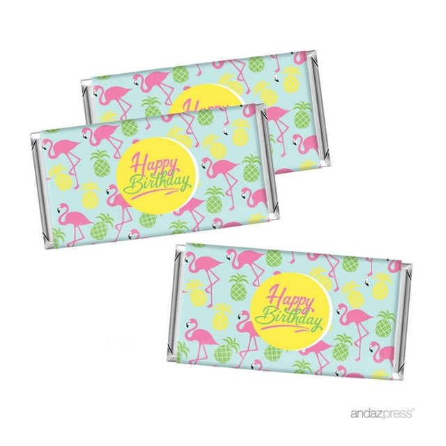 Birthday Hershey Bar Party Favor Labels Stickers, Pink Flamingo and ...