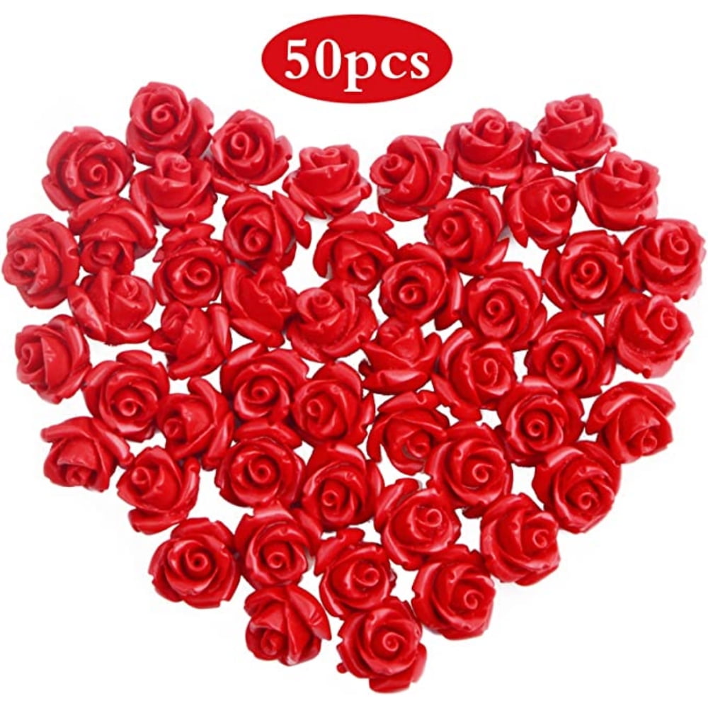 PEACNNG 50pcs 10mm Cinnabar Carved Red Rose Beads with Carved Rose ...