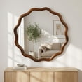 36" Wavy Round Solid Wood Wall Mirror – Black Walnut Boho Decorative ...