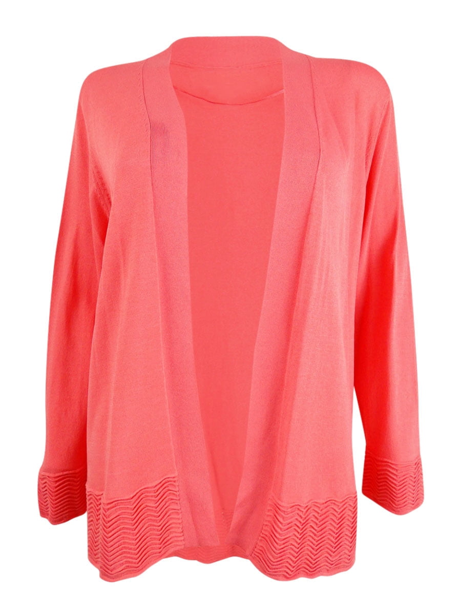 Charter Club Women's Textured-Knit Open Cardigan (XL, Tuscon Coral ...