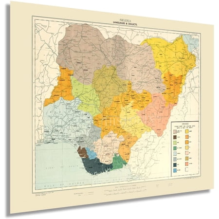 HISTORIX Vintage 1967 Nigeria Map - 24x30 Inch Map of Nigeria Languages ...