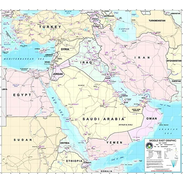 Iconic Arts Laminated 26x24 Poster: Resource Map - The Geography of The Middle East, Geoff ...