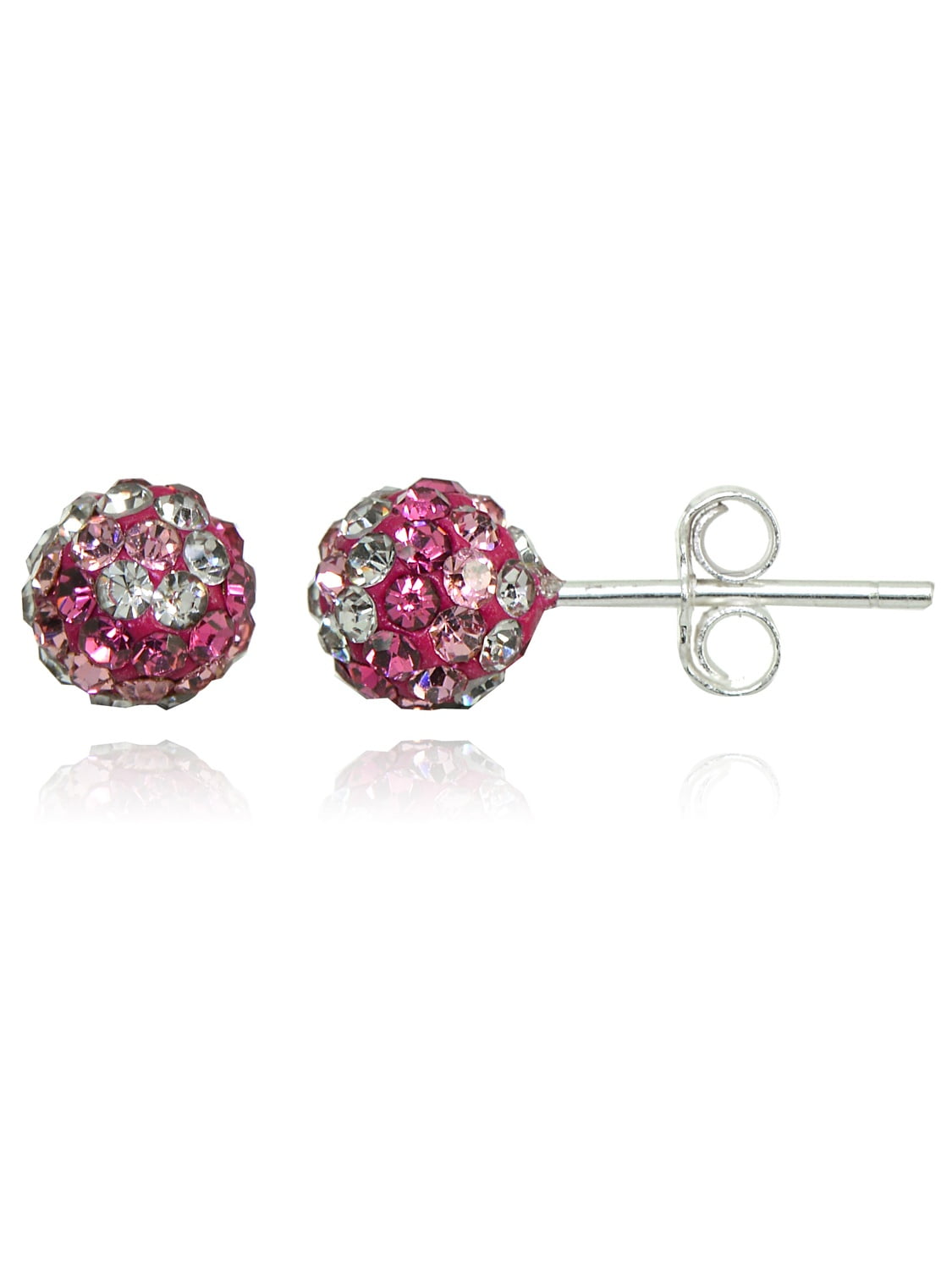 Sterling Silver Pink and White Tonal Crystal Fireball Stud Earrings ...