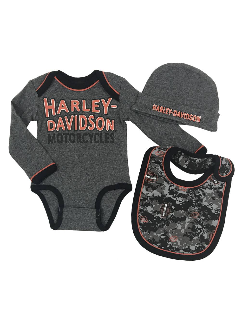 Harley-Davidson Baby Boys' HD 3 Pc Creeper Set w/ Bib & Hat, Gray ...