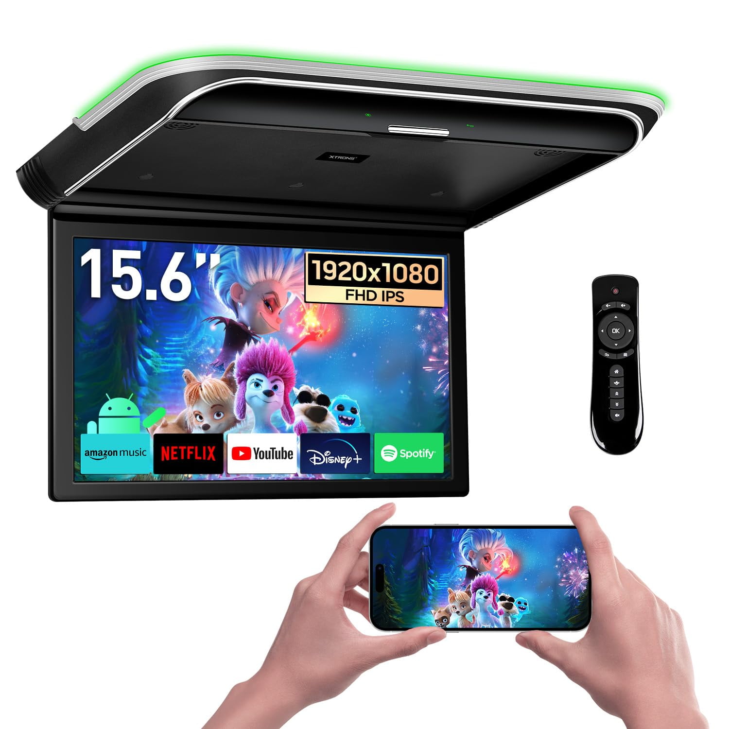 XTRONS Android Car Overhead Player 15.6” Wide IPS Touch Screen 8K Video ...