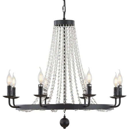 Uboxin Black Modern Crystal Chandelier ,8 Light Metal Wagon Wheel ...