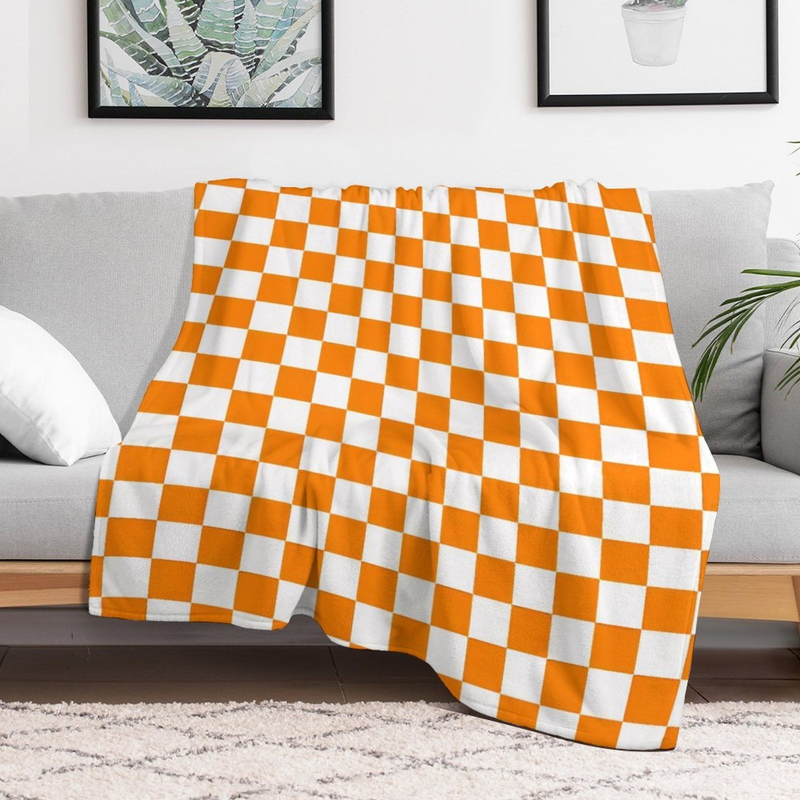Click here for Fnupi Orange White Checkered Pattern Blanket 30X40... prices