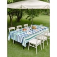 Blue Green Stripes Rectangle Outdoor Tablecloth with Umbrella Hole ...
