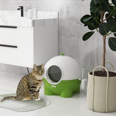 PawHut Small Kitty Plastic Litter Box with Lid, Scoop, Filter, and Mat ...