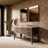 Woodhaven 60 in W x 22 in D Brown Oak Double Bath Vanity, White Quartz ...