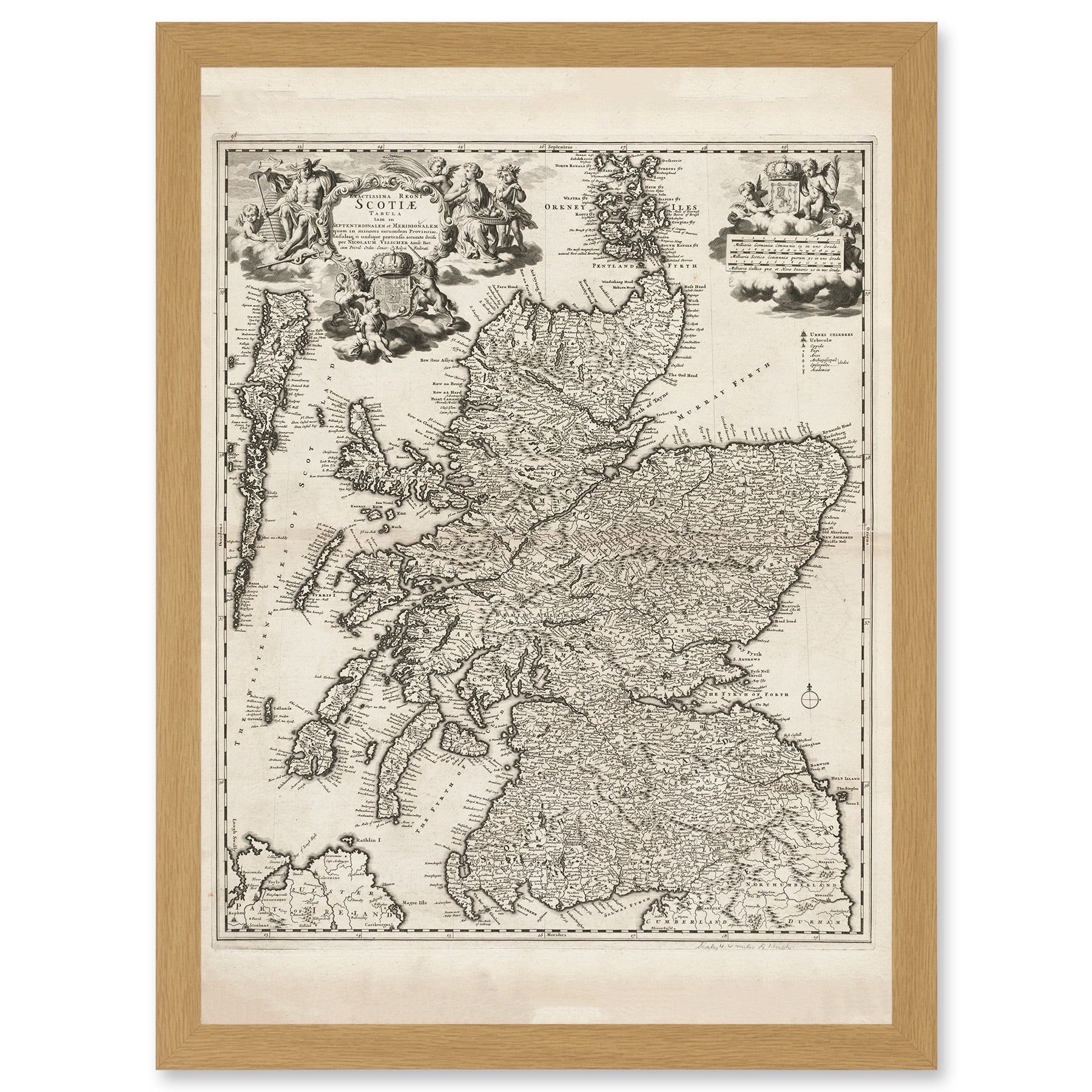 Visscher 1689 Antique Pictorial Map Kingdom Scotland UK Artwork Framed ...