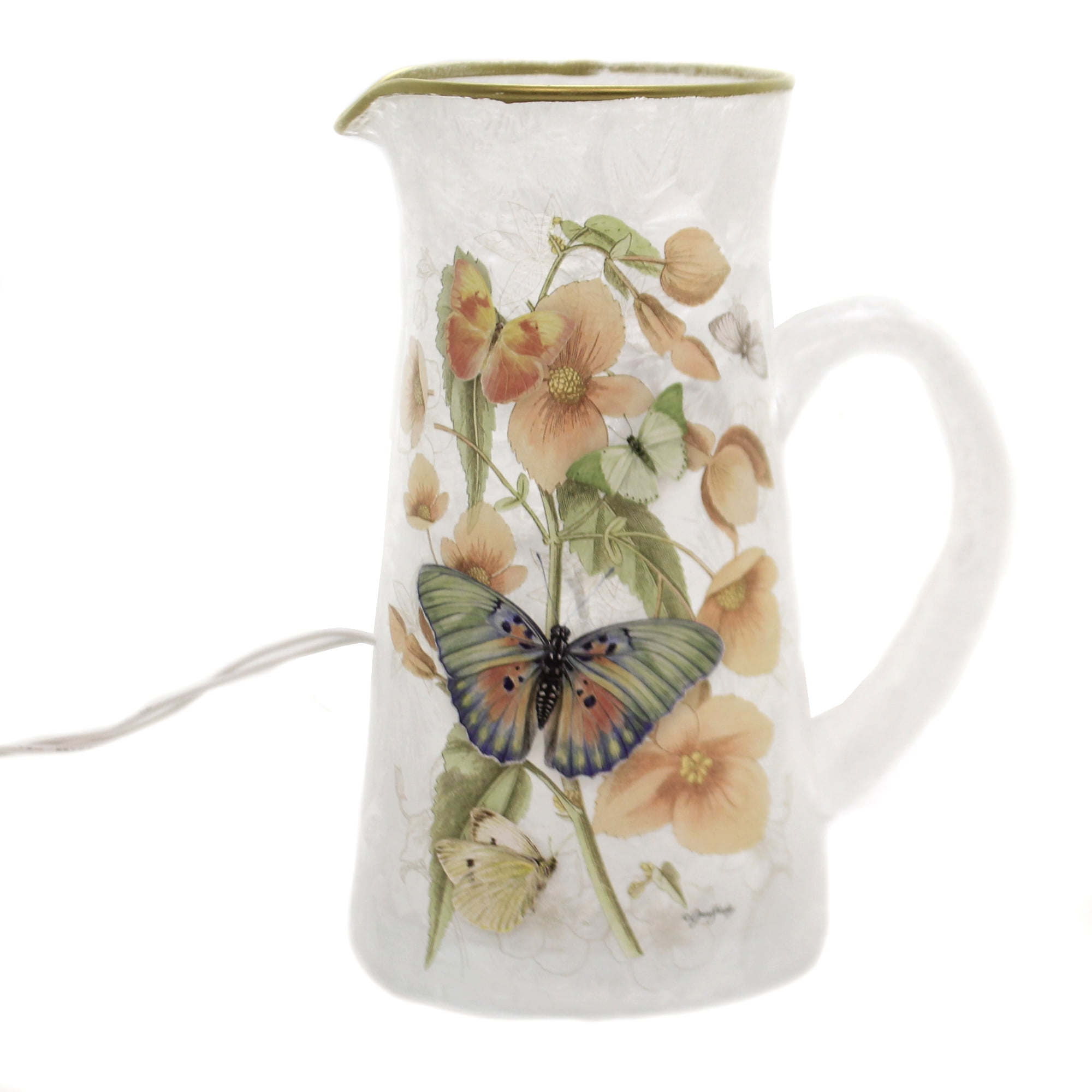Stony Creek Butterflies Pre-Lit Pitcher Lavender Flowers Jsf0268 Green ...