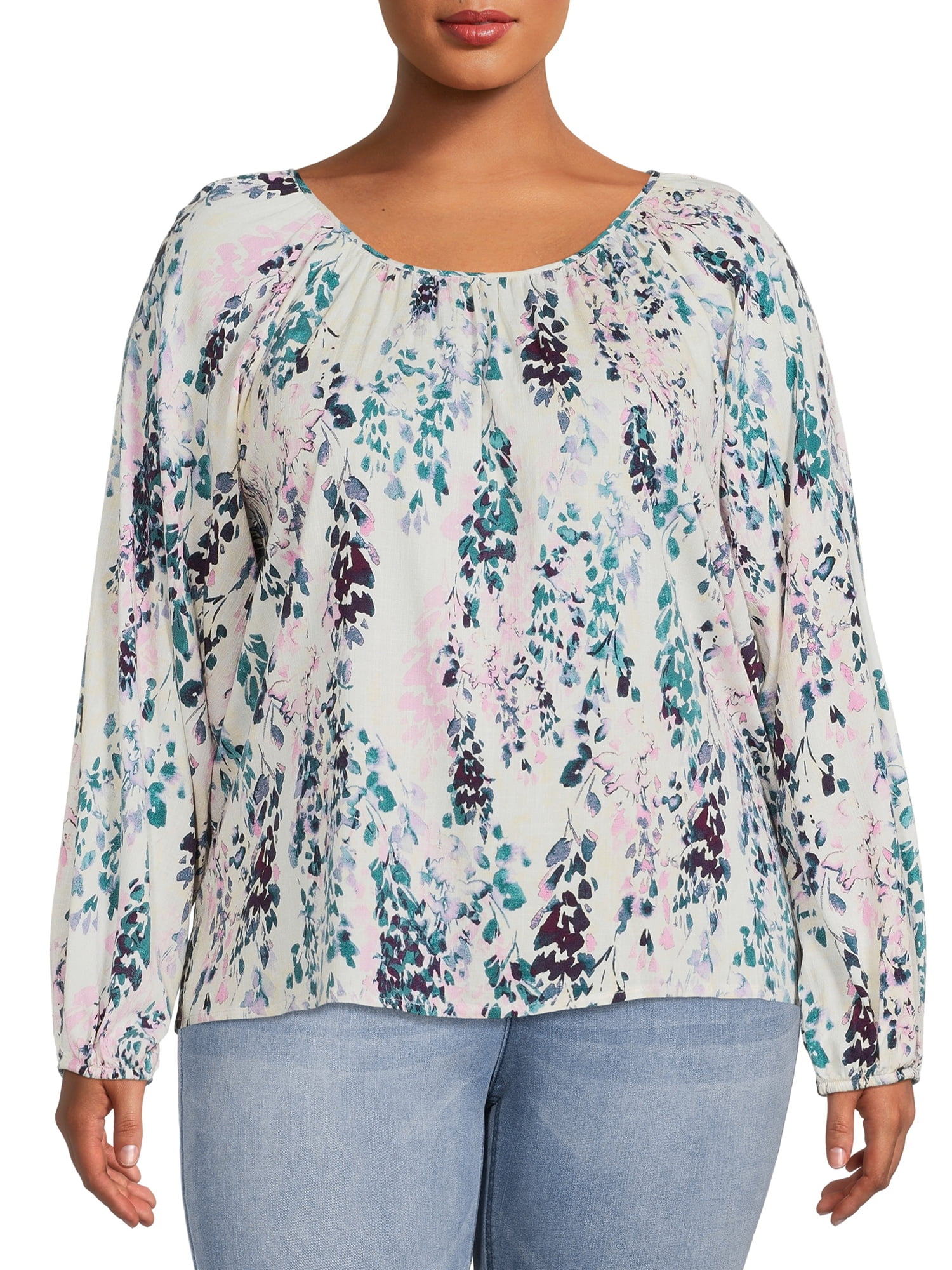 Terra & Sky Women’s Plus Size Peasant Top with Long Sleeves - Walmart.com