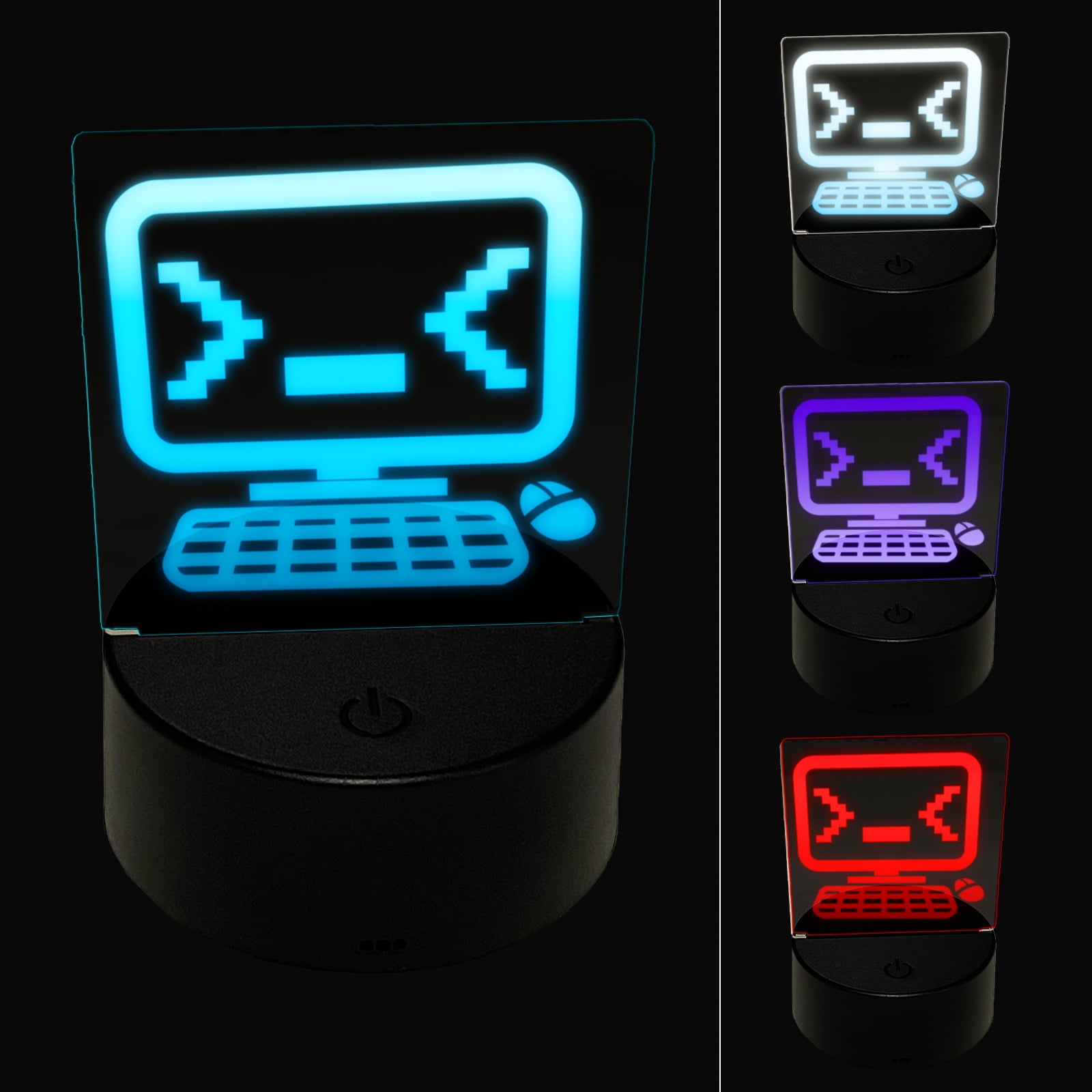 Troubled Kawaii Computer Face Emoticon LED Night Light Sign 3D Illusion ...