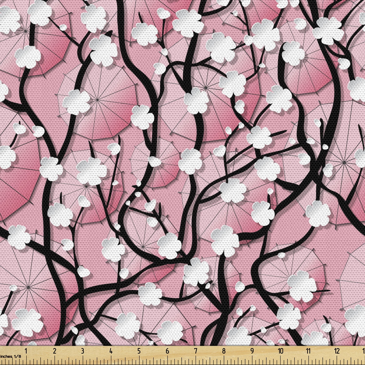 Japanese Fabric by the Yard, Japanese Sakura Tree Flowers on Umbrellas ...