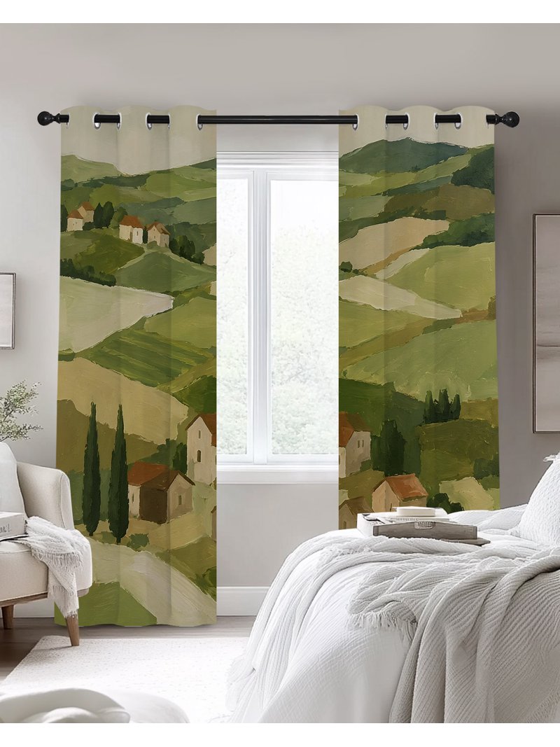 Green Country Blackout Curtains 63 Inches Length, Vintage Rustic Hills ...