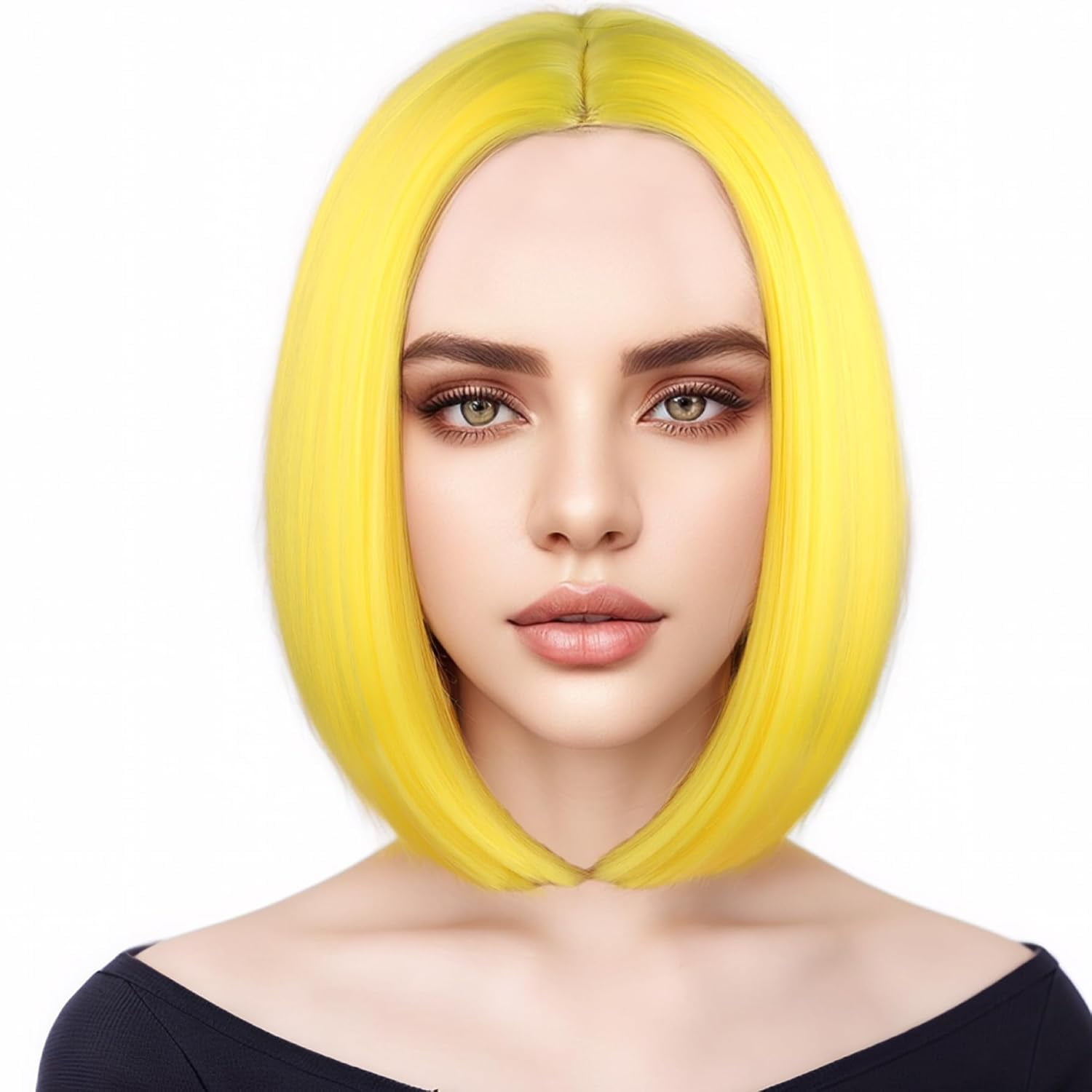 Click here for Pinesc Yellow Short Bob Wig - Straight Synthetic H... prices