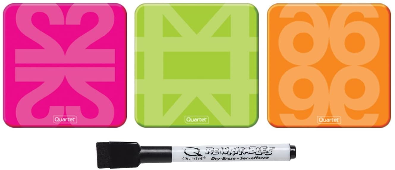 Quartet ReWritables Dry-Erase Magnets with Marker, 3-Inch x 3-Inch ...