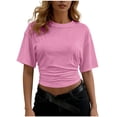 Babysbule Women's Solid Color Round Neck Short Sleeve T-Shirt Ruched ...