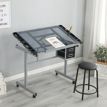 Emma + Oliver Adjustable Drawing and Drafting Table with Dual Wheel ...