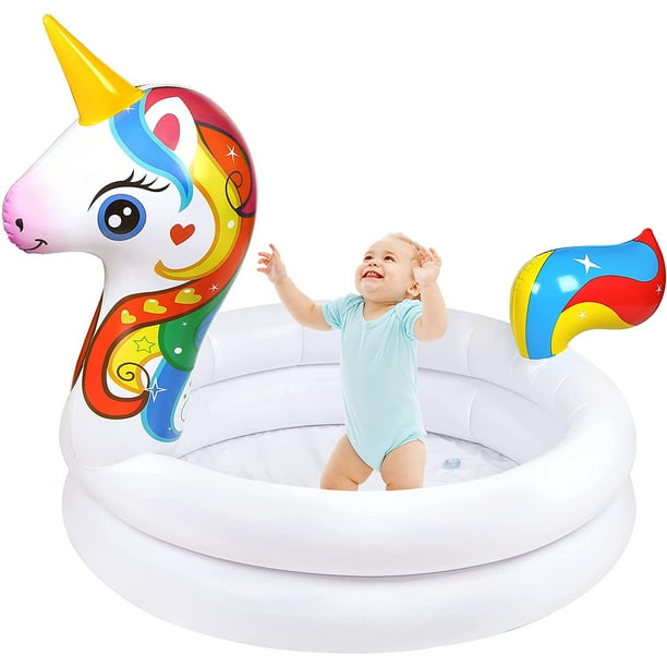 HTAIGUO Unicorn Kiddie Baby Pool - Inflatable Blow Up Plastic Swimming ...